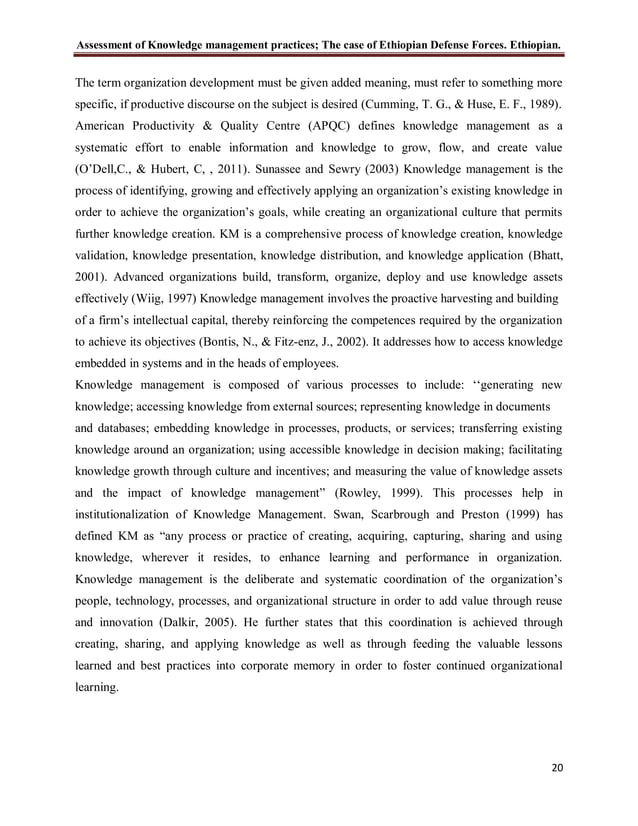Assessment of knowledge management practices the case of ethiopian defense forces, ethiopian ...
