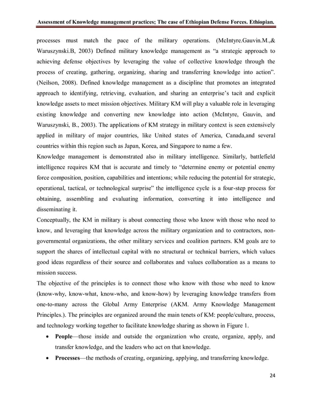 Assessment of knowledge management practices the case of ethiopian defense forces, ethiopian. | PDF