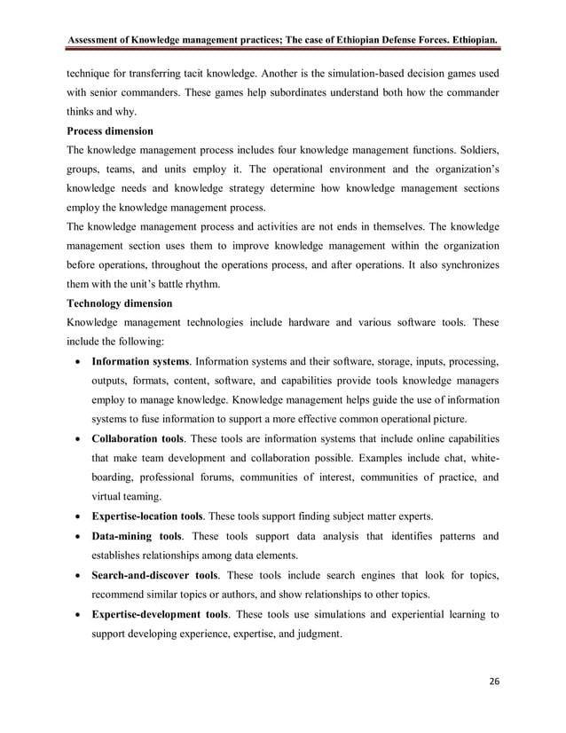 Assessment of knowledge management practices the case of ethiopian defense forces, ethiopian. | PDF