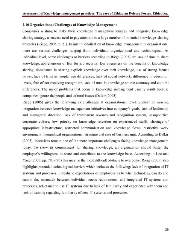 Assessment of knowledge management practices the case of ethiopian defense forces, ethiopian. | PDF