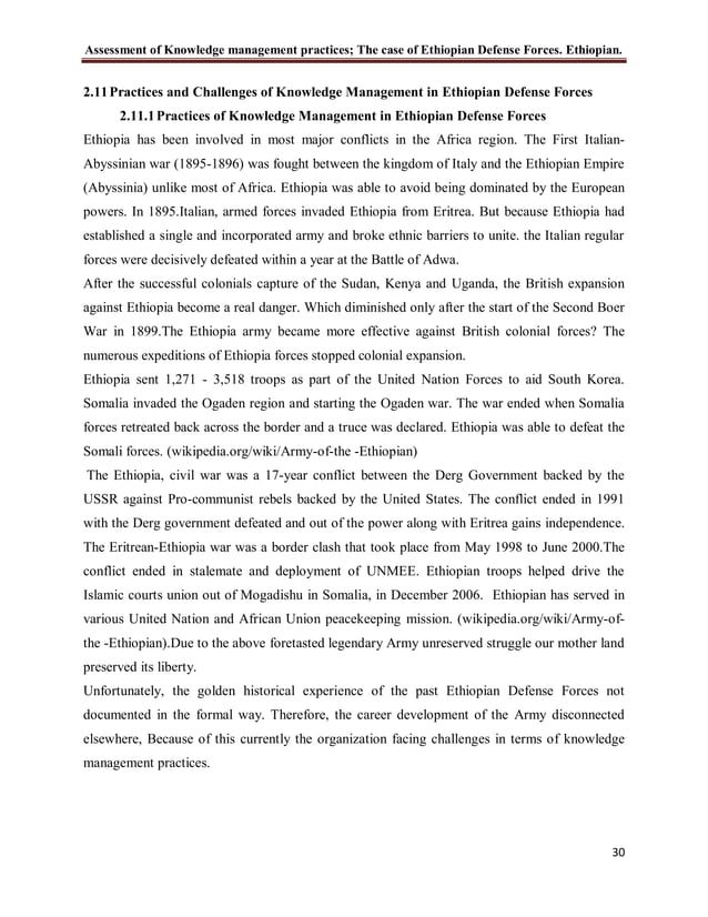 Assessment of knowledge management practices the case of ethiopian defense forces, ethiopian. | PDF