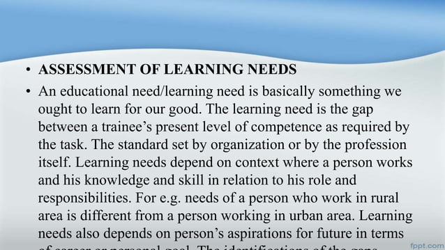 Assessment of learning needs | PPTX