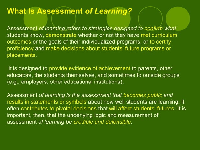 Assessment of learning outcomes | PPT