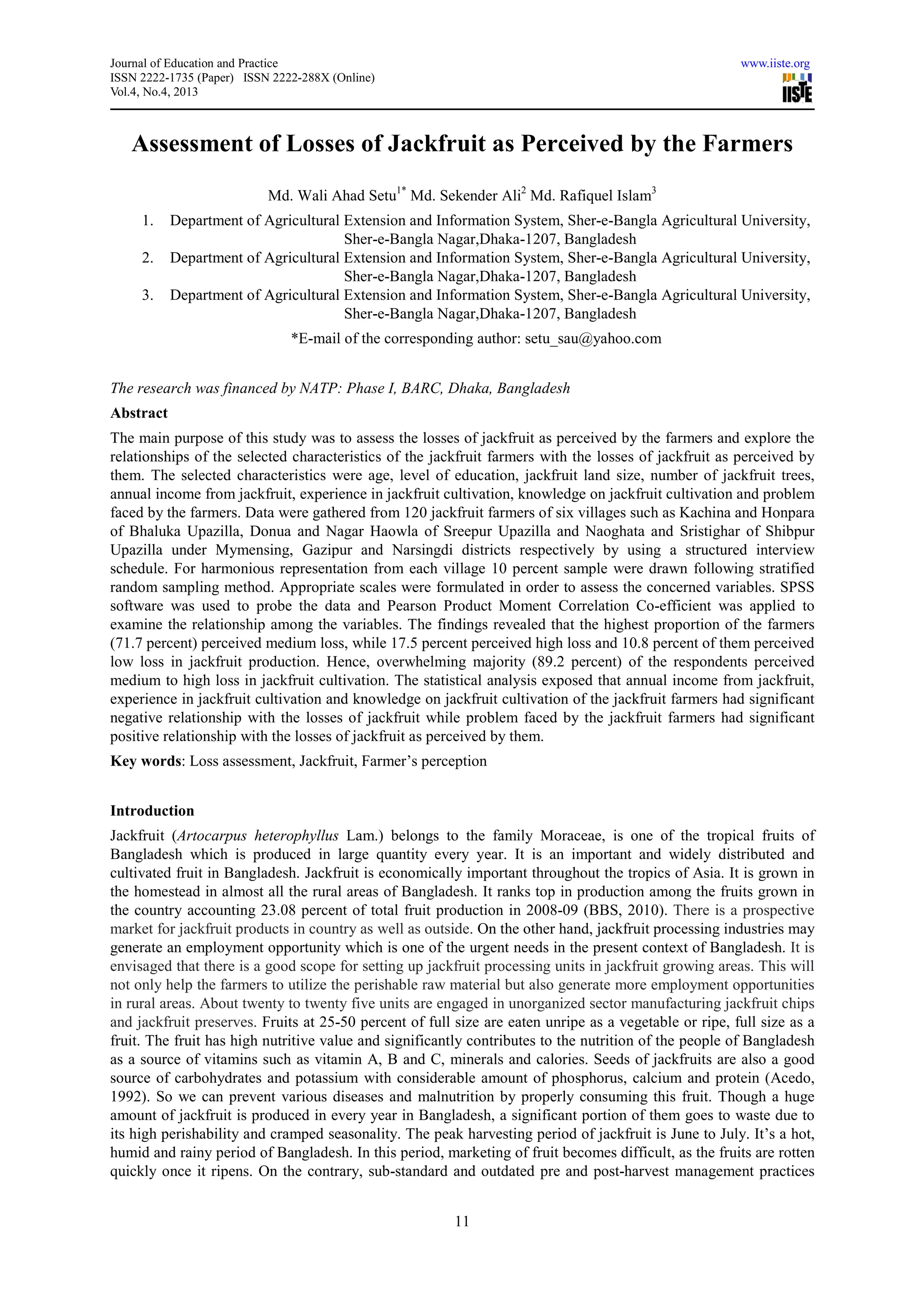 Assessment of losses of jackfruit as perceived by the farmers | PDF