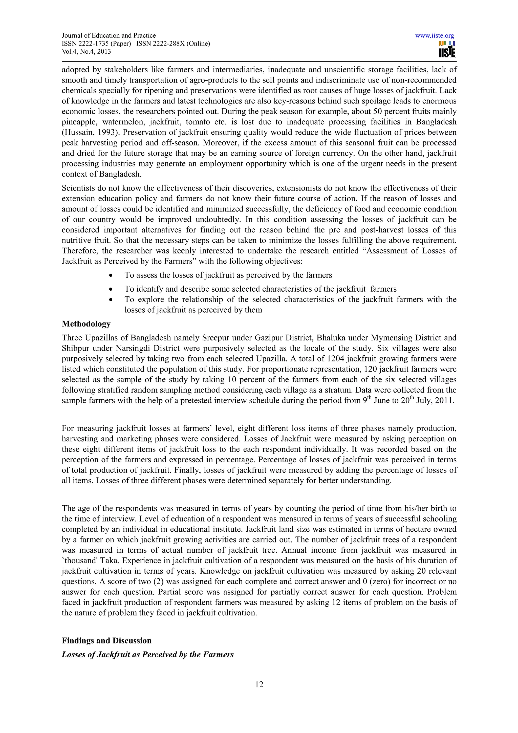 Assessment of losses of jackfruit as perceived by the farmers | PDF