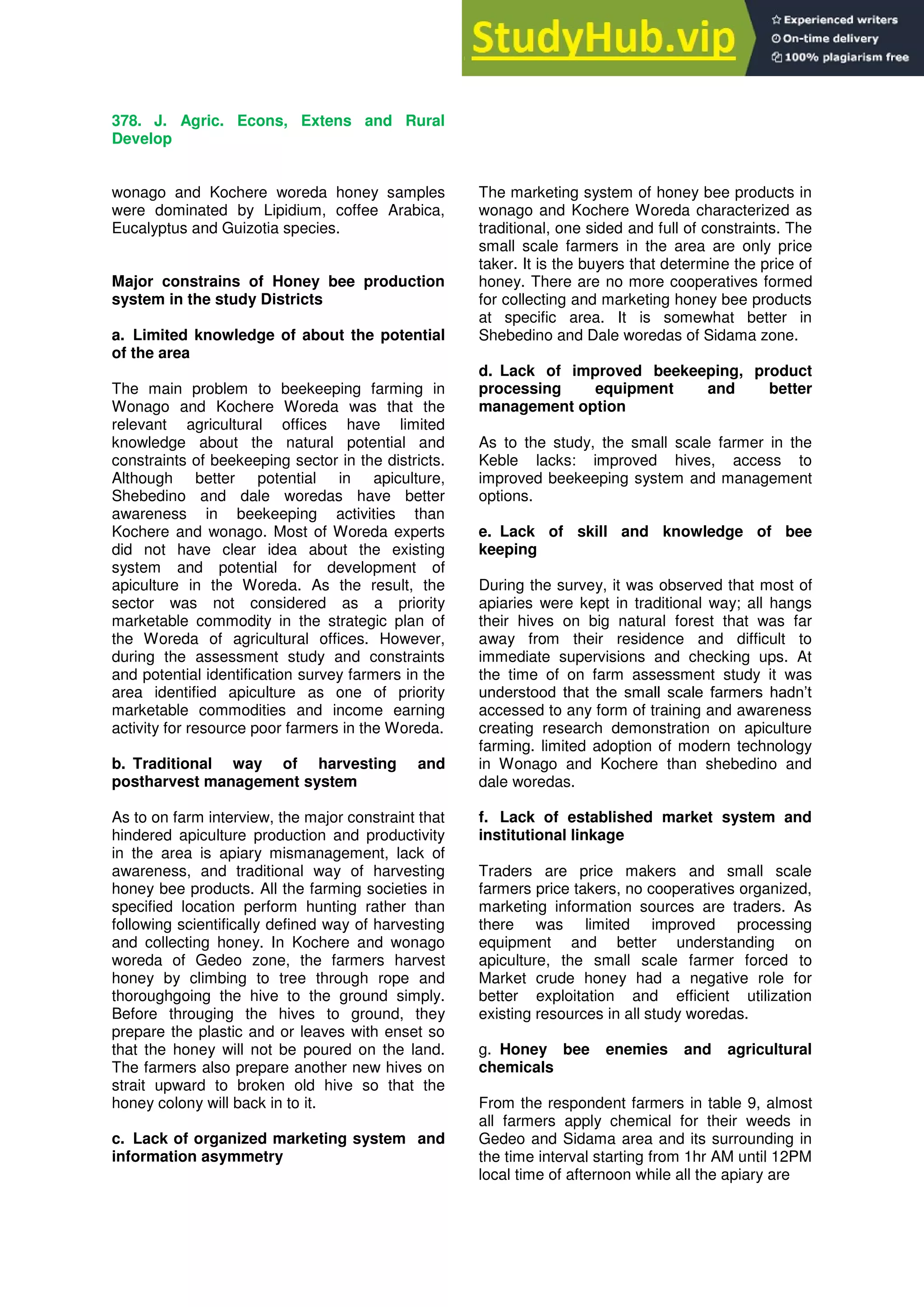 Assessment Of Major Honey Bee Flora Resources On Selected Districts Of Sidama And Gedeo Zones Of ...