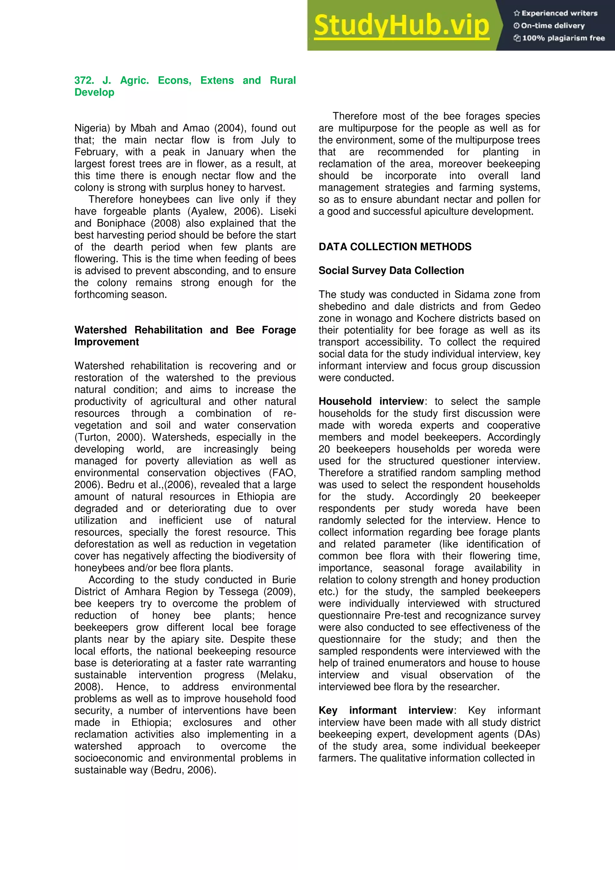Assessment Of Major Honey Bee Flora Resources On Selected Districts Of ...