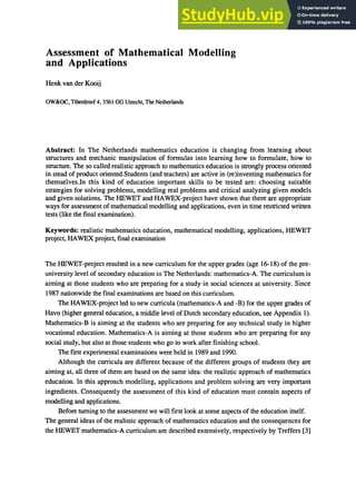 Assessment Of Mathematical Modelling And Applications | PDF | Educational Assessment | Education