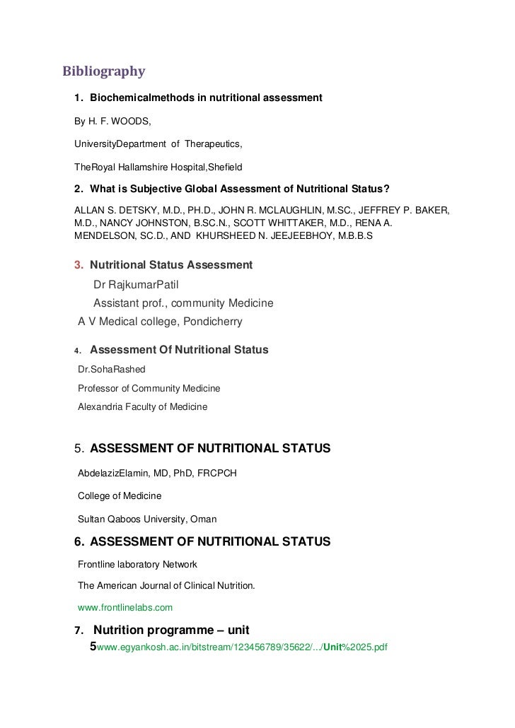 Assessment of nutritional status