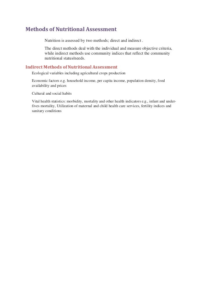 Assessment of nutritional status