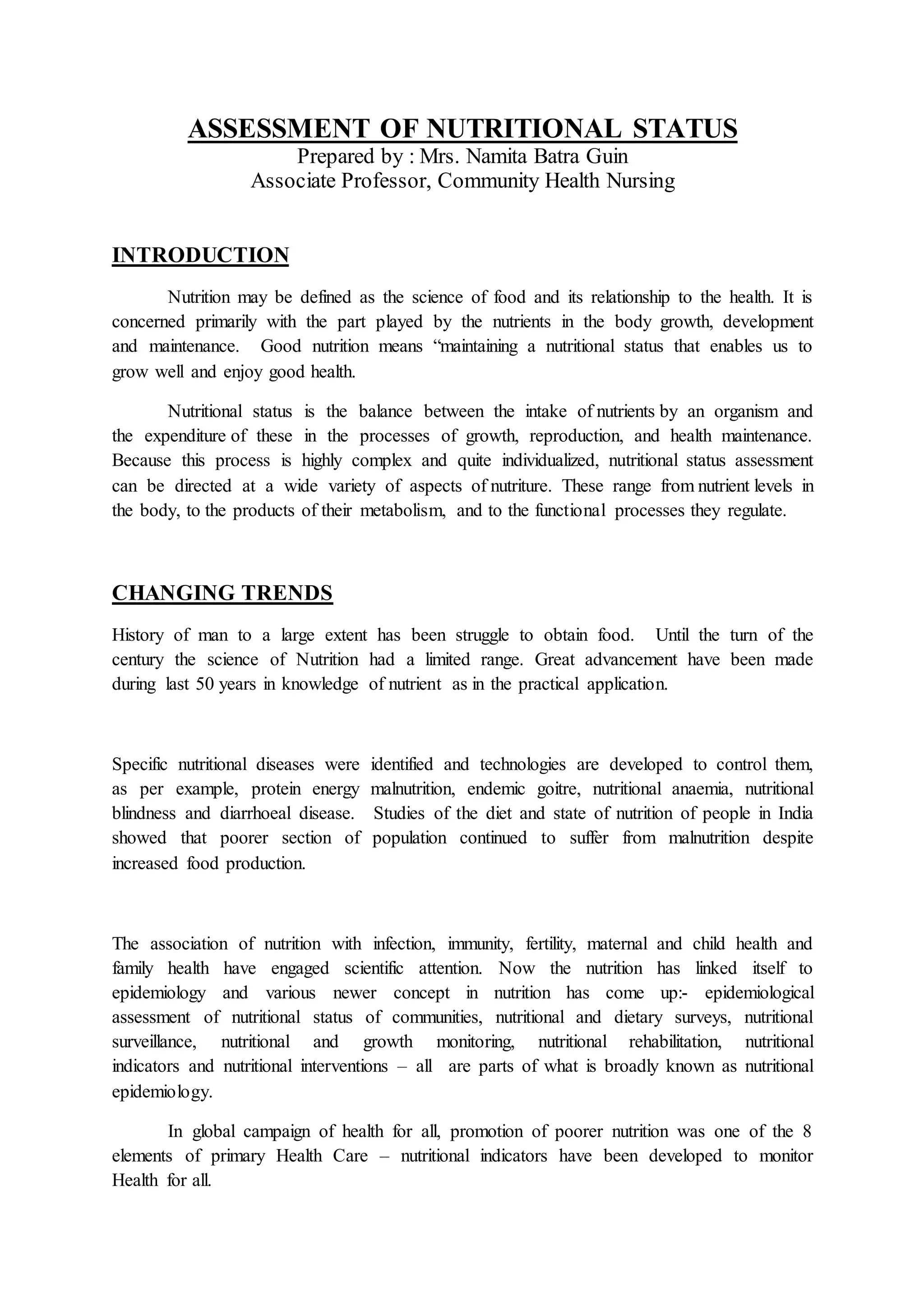 Assessment of nutritional status | DOC
