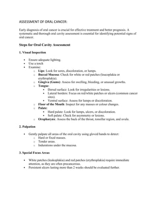 ASSESSMENT OF ORAL CANCER. useful to early diagnosis of oral ca x | DOCX