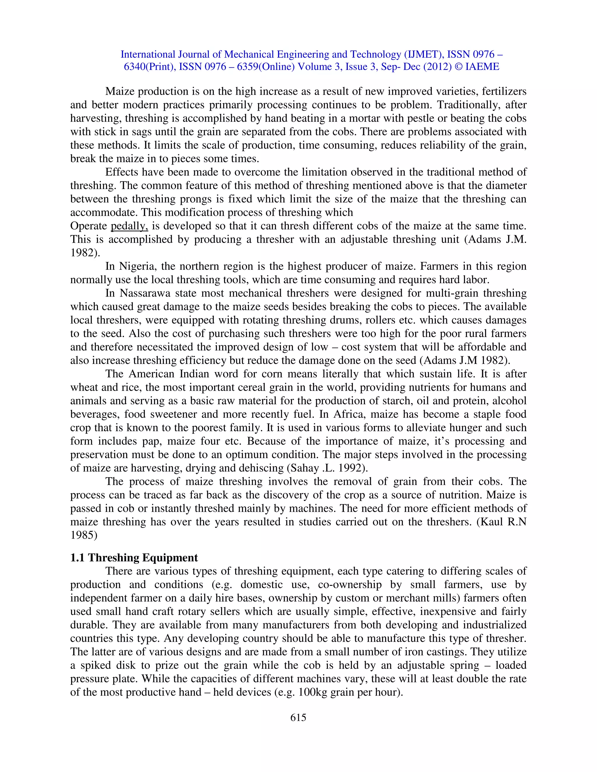 Assessment of pedal operated maize thresher for rural dwellers | PDF