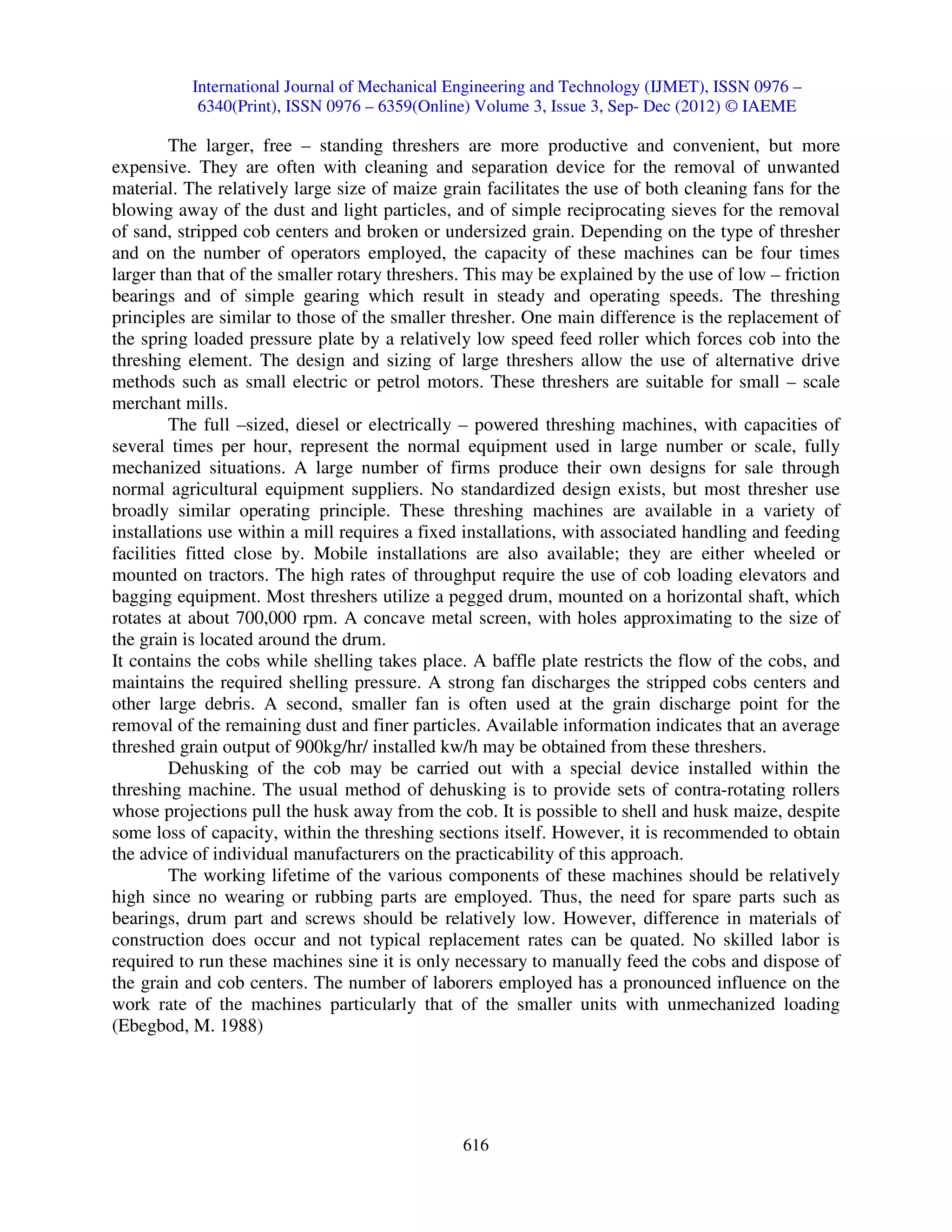 Assessment of pedal operated maize thresher for rural dwellers | PDF
