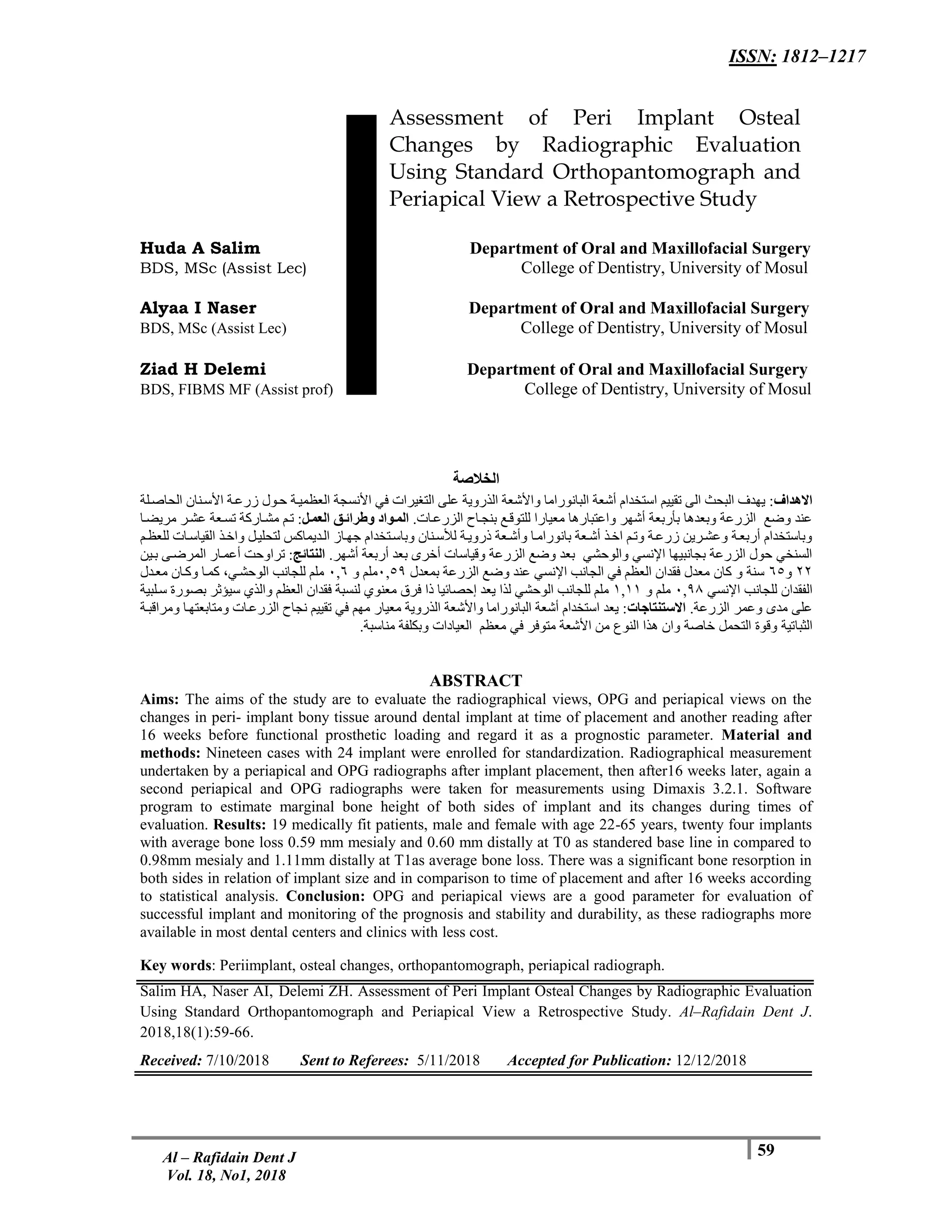 Assessment of peri implant osteal changes by radiographic evaluation ...