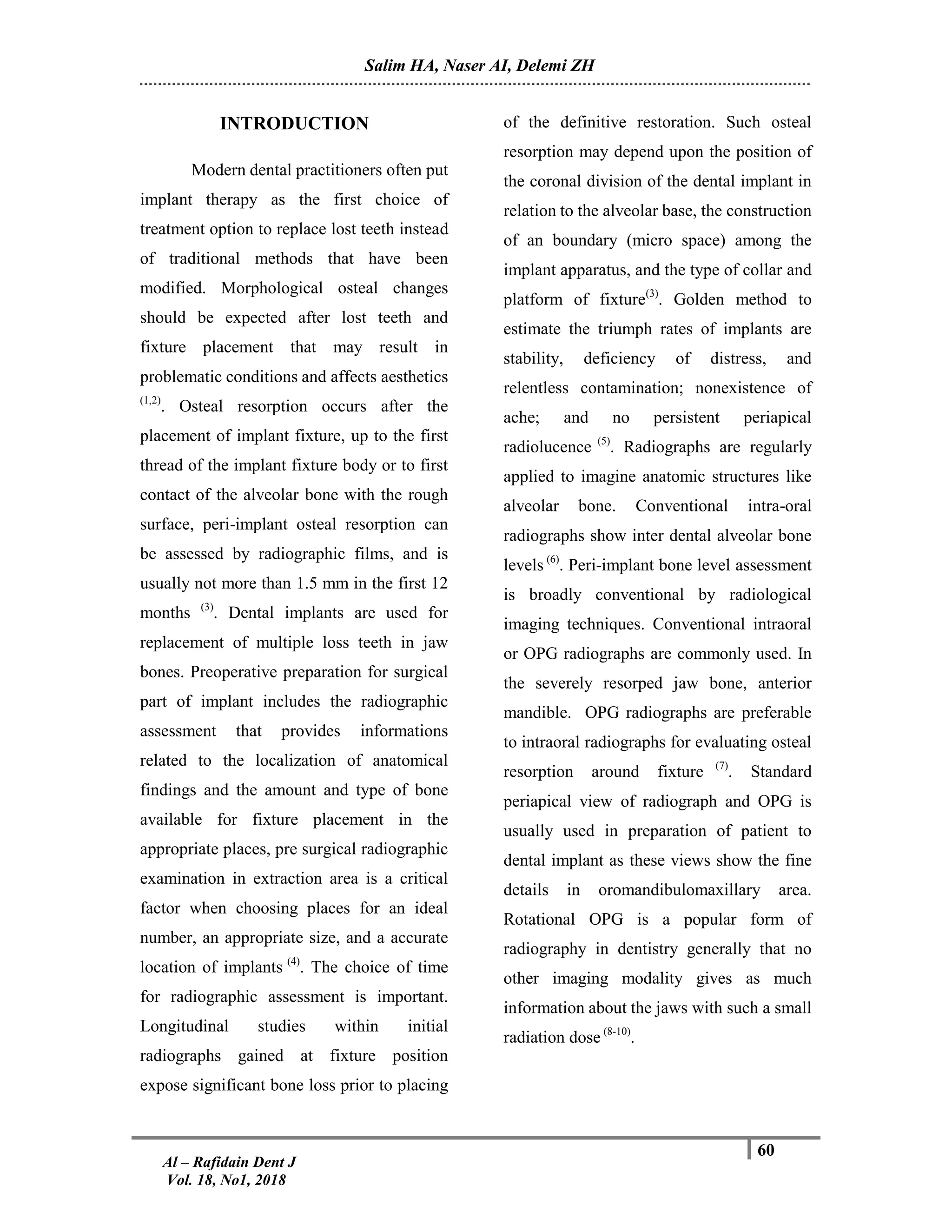 Assessment of peri implant osteal changes by radiographic evaluation ...