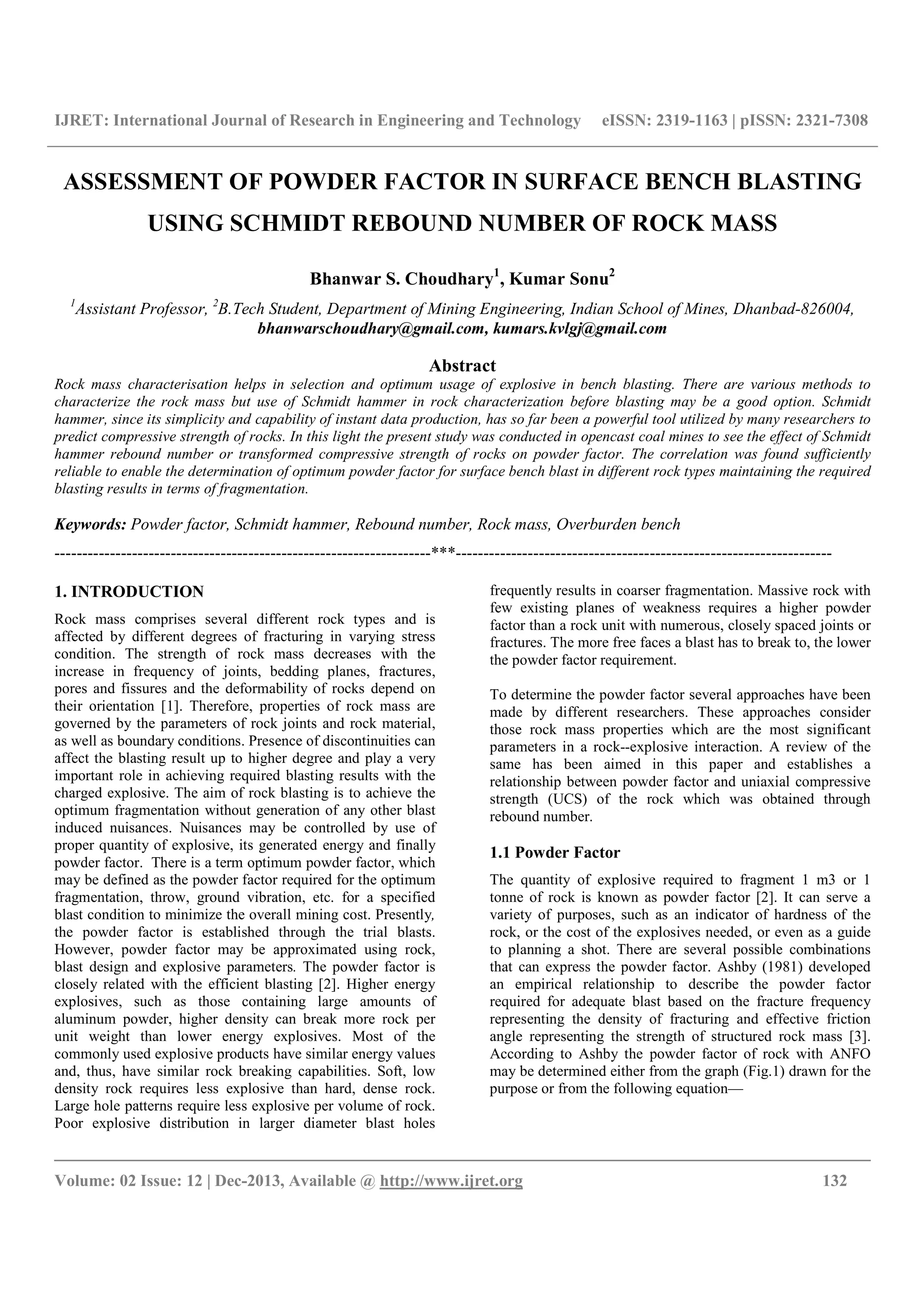 Assessment of powder factor in surface bench blasting | PDF