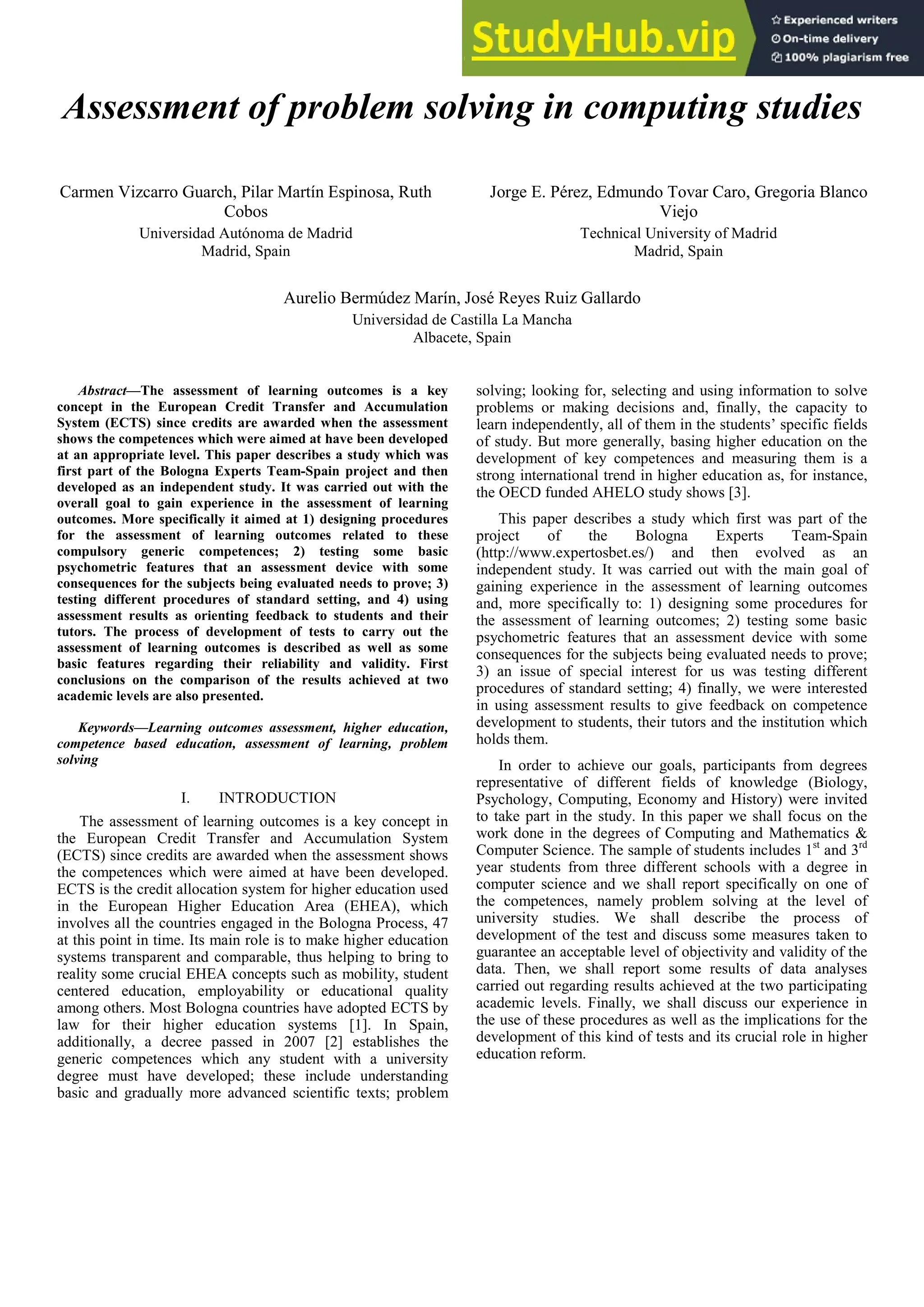 Assessment Of Problem Solving In Computing Studies | PDF