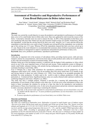 Assessment of productive and reproductive performances of cross | PDF