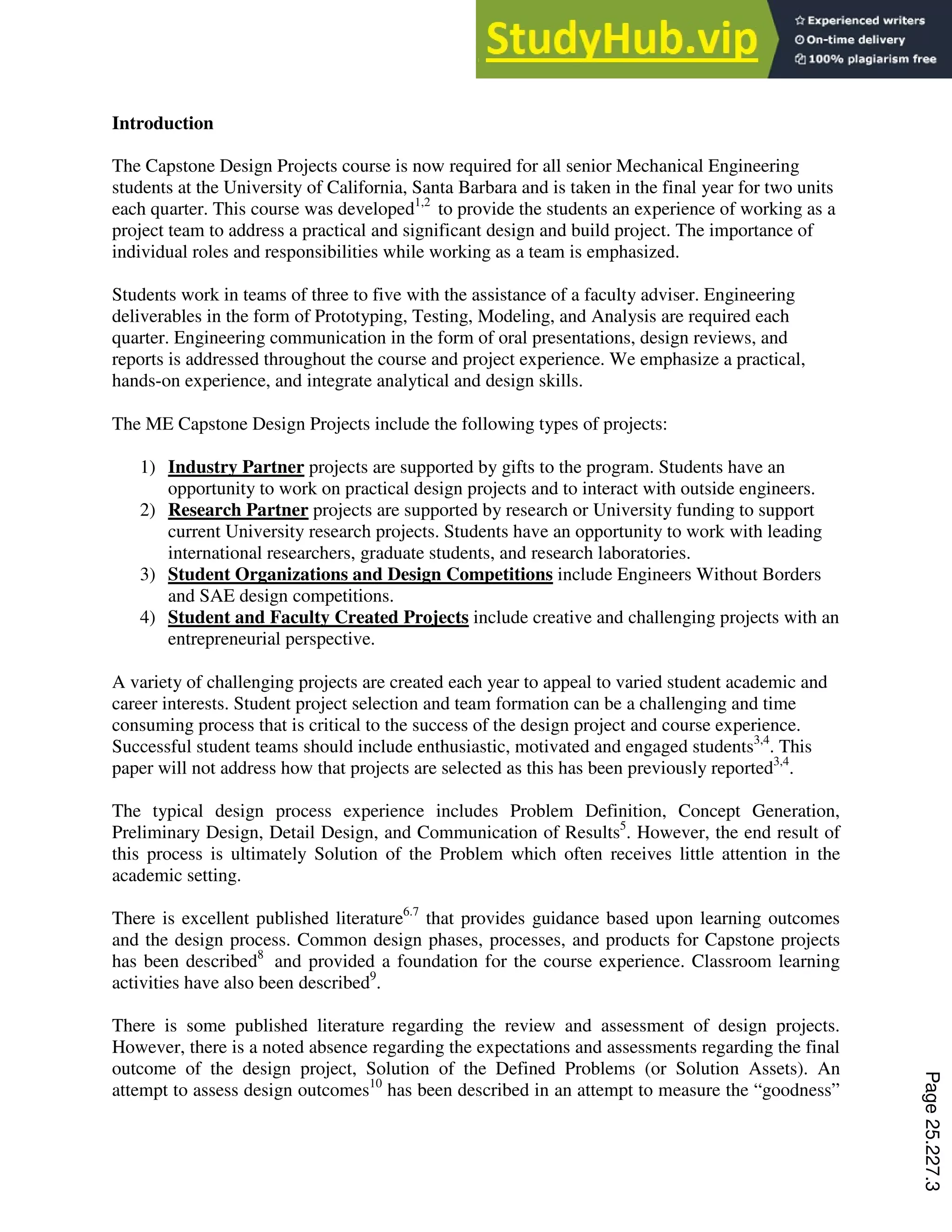 Assessment Of Project Completion For Capstone Design Projects | PDF