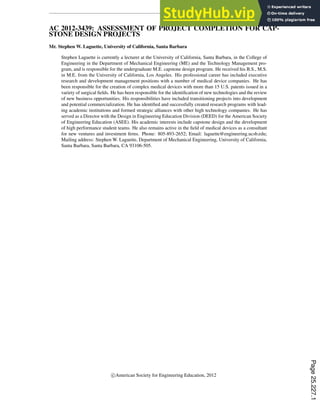 Assessment Of Project Completion For Capstone Design Projects | PDF