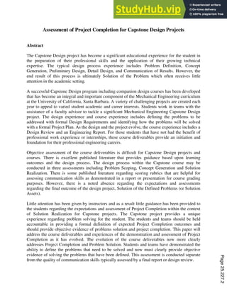 Assessment Of Project Completion For Capstone Design Projects | PDF