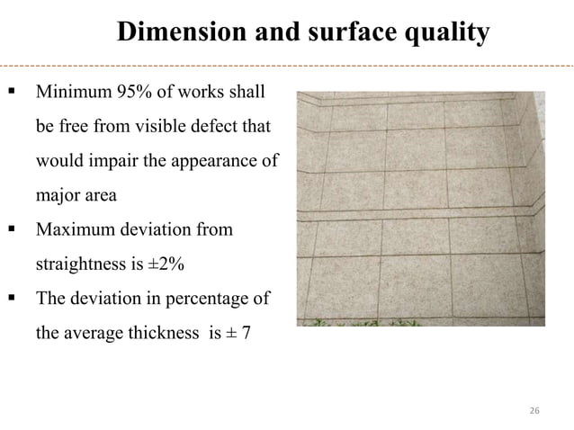 Assessment Of Quality Of Tiles Works & Washed Stone Grit Plaster Works ...