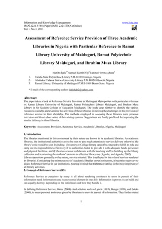 Assessment of reference service provision of three academic libraries ...