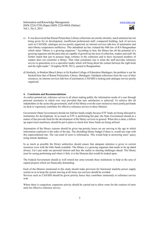 Assessment of reference service provision of three academic libraries ...