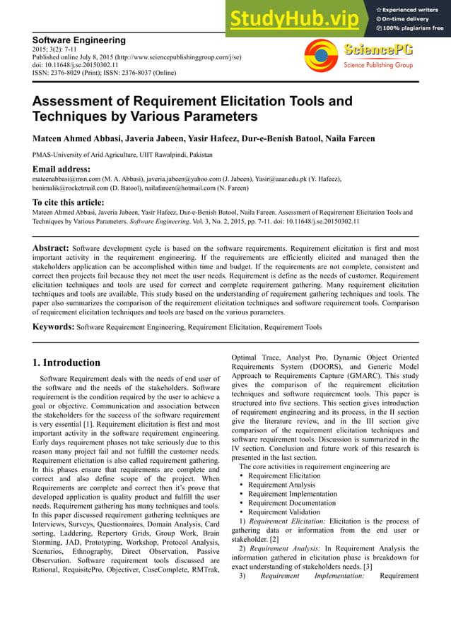 Assessment Of Requirement Elicitation Tools And Techniques By Various Parameters | PDF