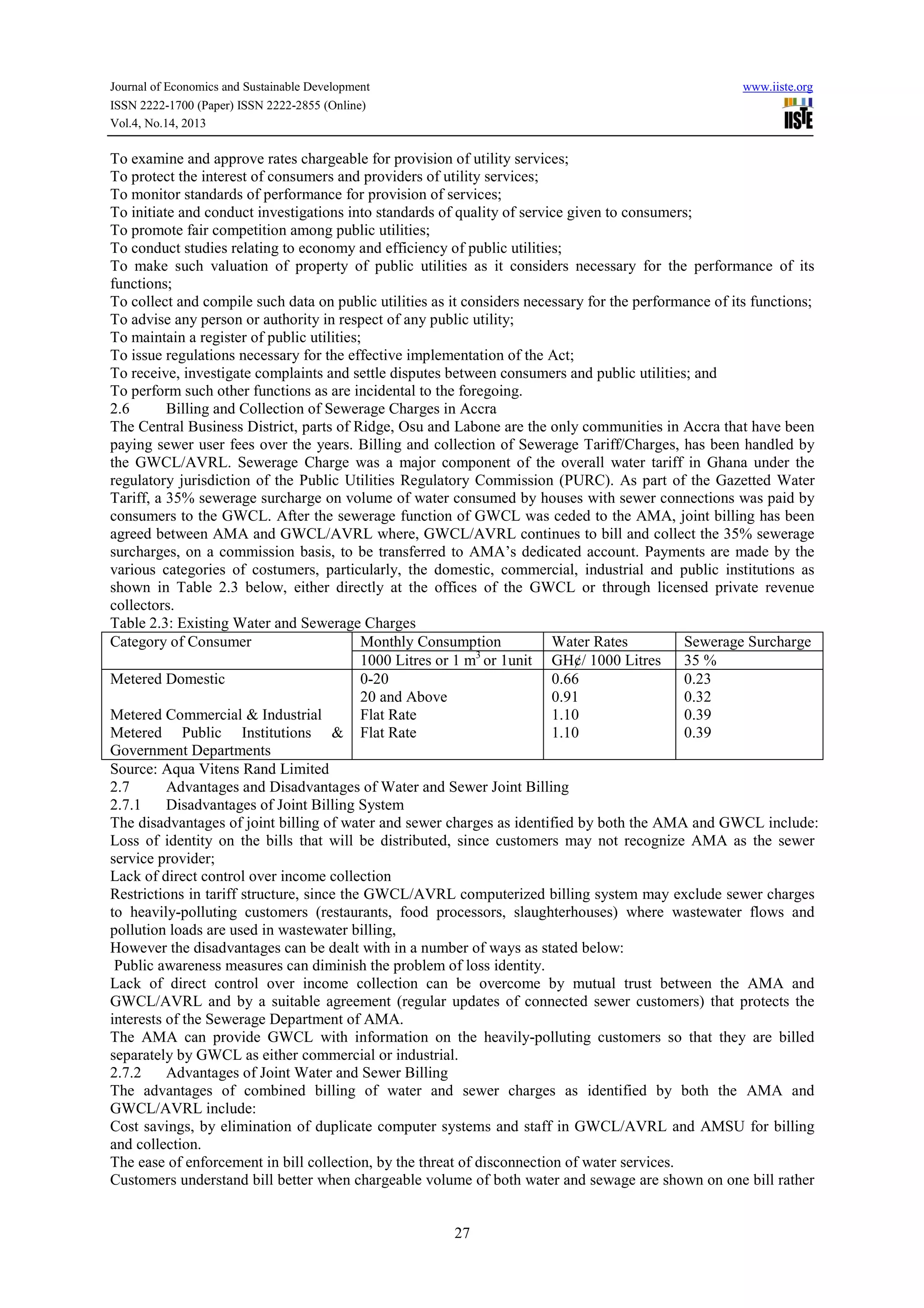 Assessment of sewerage tariff in accra | PDF