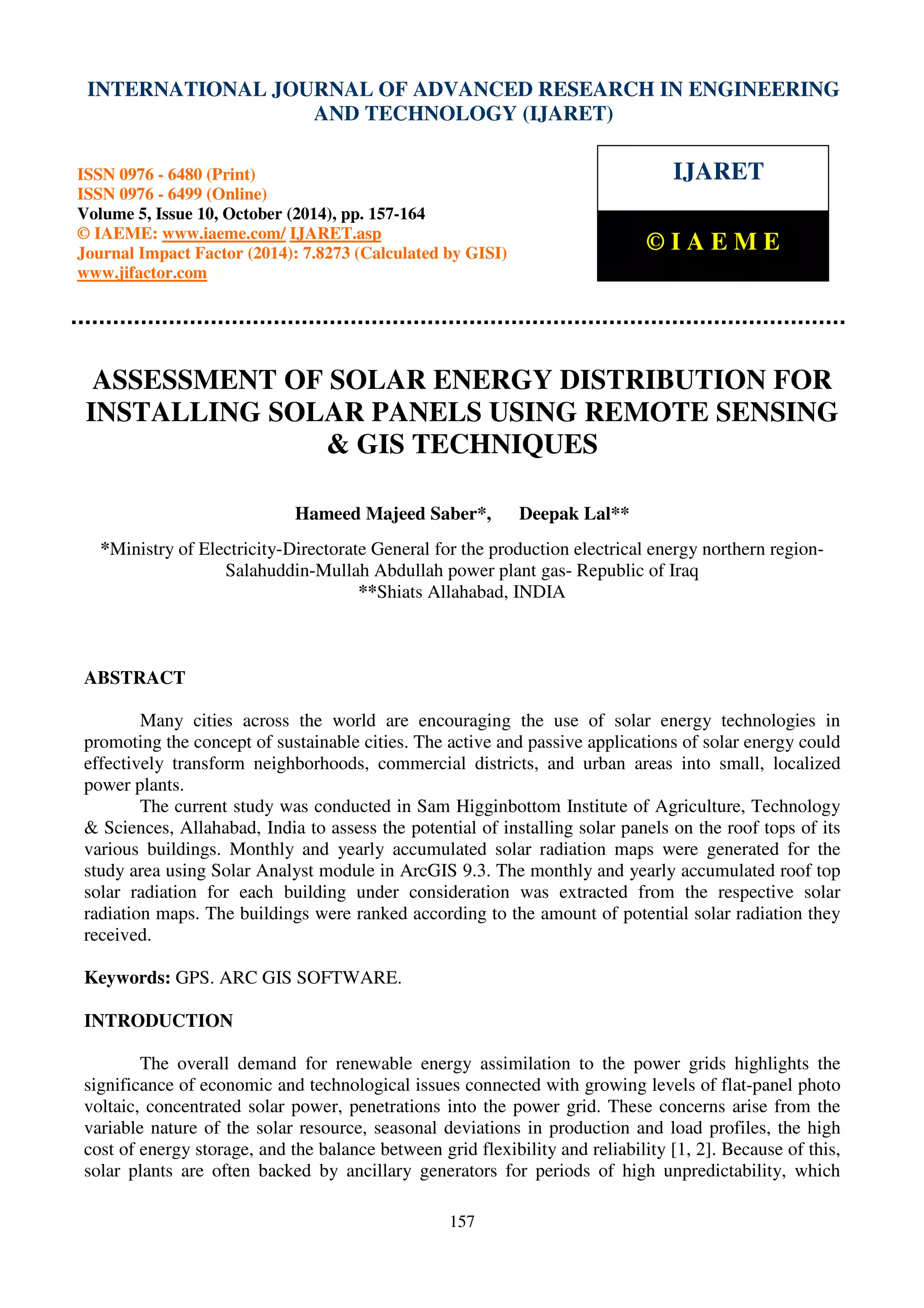 Assessment of solar energy distribution for installing solar panels ...