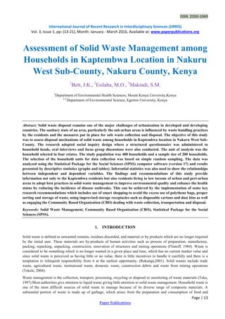 Assessment of Solid Waste Management among Households in Kaptembwa ...