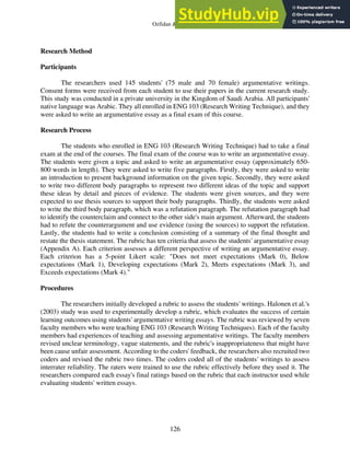 Assessment Of Students Argumentative Writing A Rubric Development | PDF