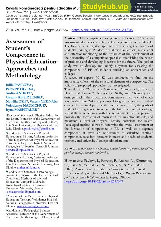 ASSESSMENT OF STUDENT S COMPETENCE IN PHYSICAL EDUCATION APPROACHHES ...