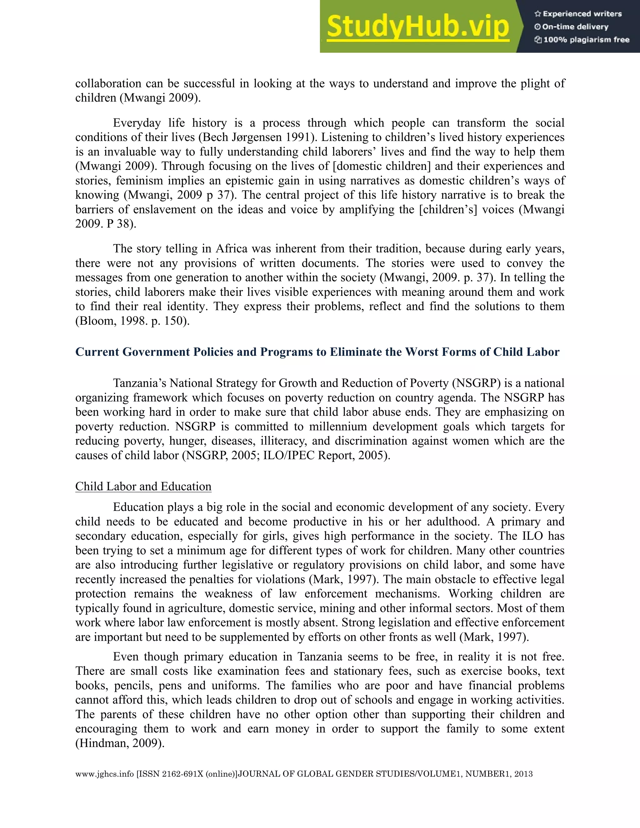 ASSESSMENT OF THE CAUSES AND EFFECTS OF DOMESTIC CHILD LABOR AND ITS ...