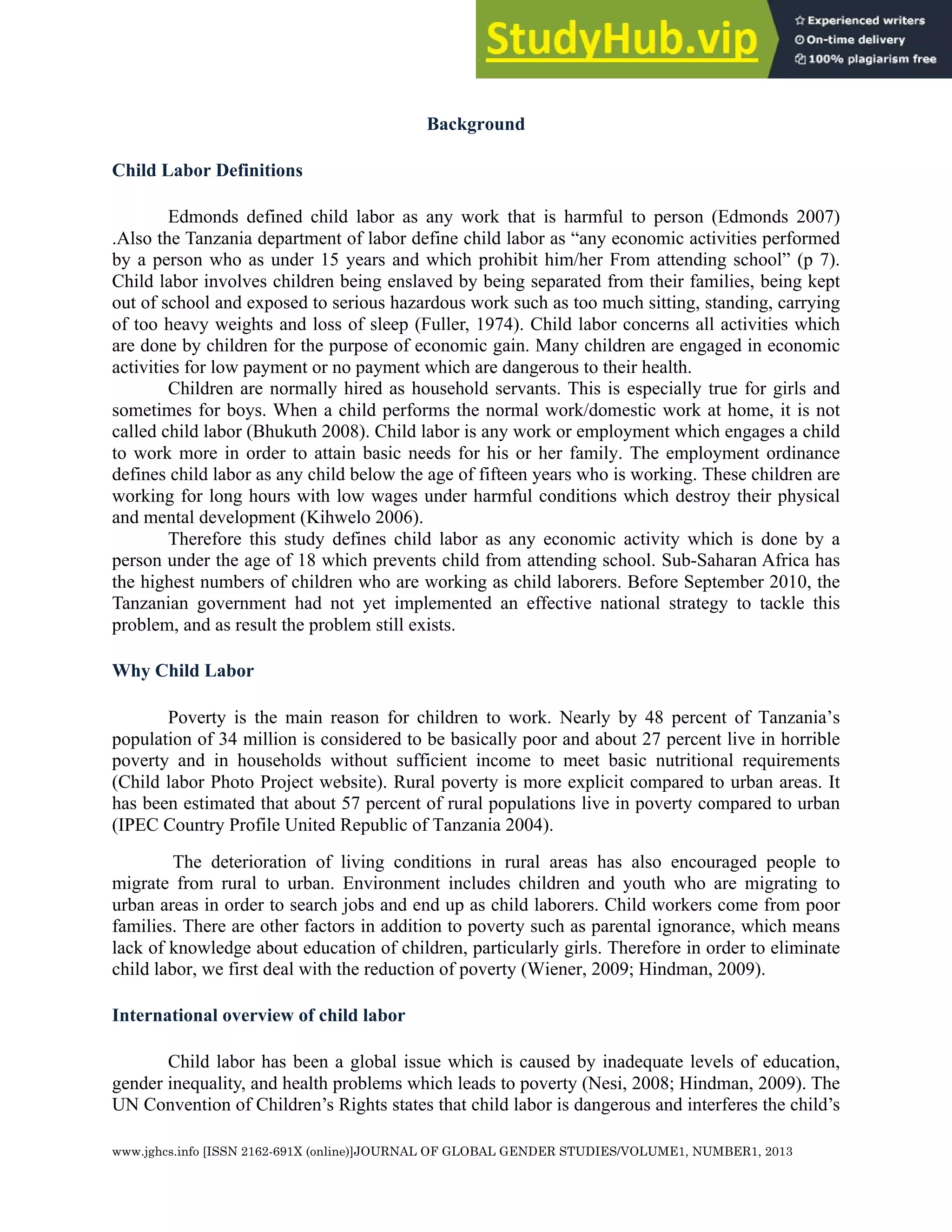 ASSESSMENT OF THE CAUSES AND EFFECTS OF DOMESTIC CHILD LABOR AND ITS ...