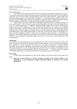Assessment of the practicum training program of b.s. tourism in ...