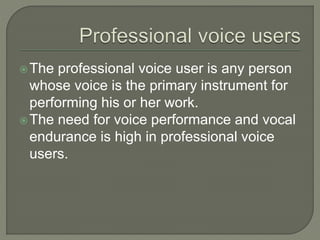 Assessment of voice in professional voice users | PPTX