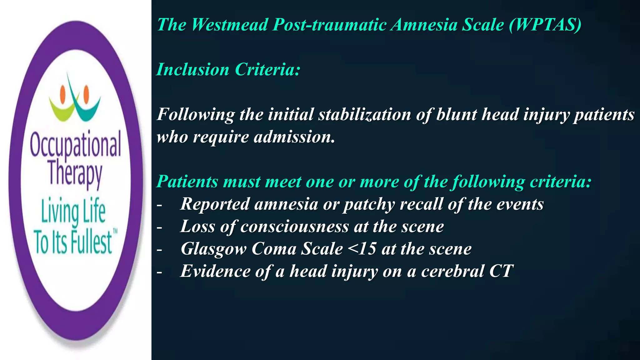 Occupational Therapy Standardized Assessment | PPTX