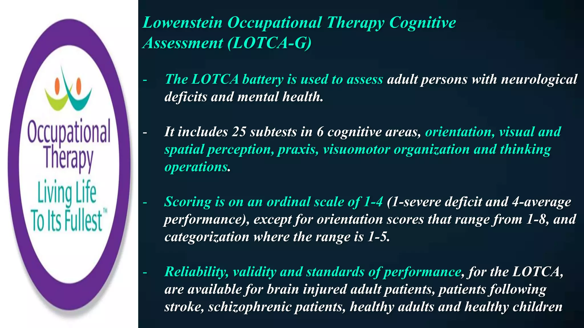Occupational Therapy Standardized Assessment | PPTX