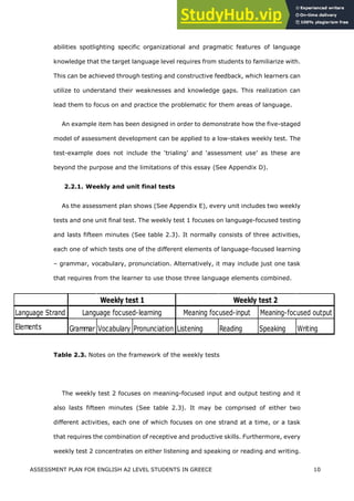 ASSESSMENT PLAN FOR ENGLISH A2 LEVEL STUDENTS IN GREECE | PDF