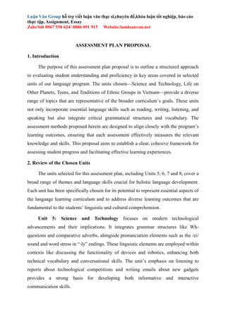 This assessment plan proposal is to outline a structured approach to ...