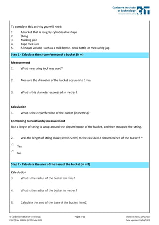 Practical Assessment-measurments and calculations | DOCX | Educational ...