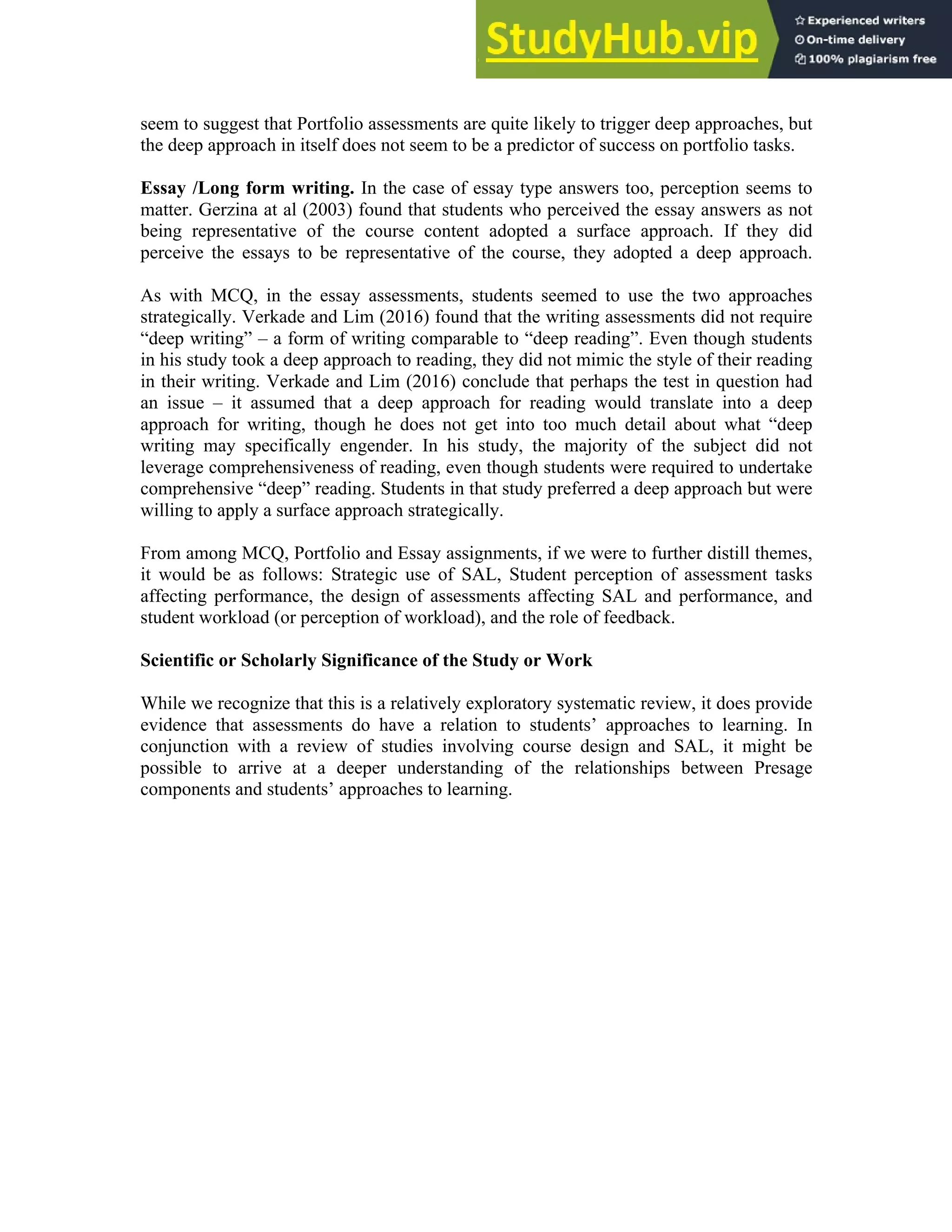 Assessment Practices And Students Approaches To Learning A Systematic ...