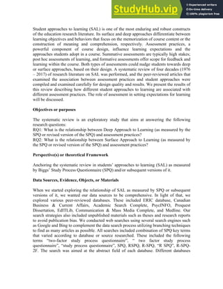 Assessment Practices And Students Approaches To Learning A Systematic Review | PDF