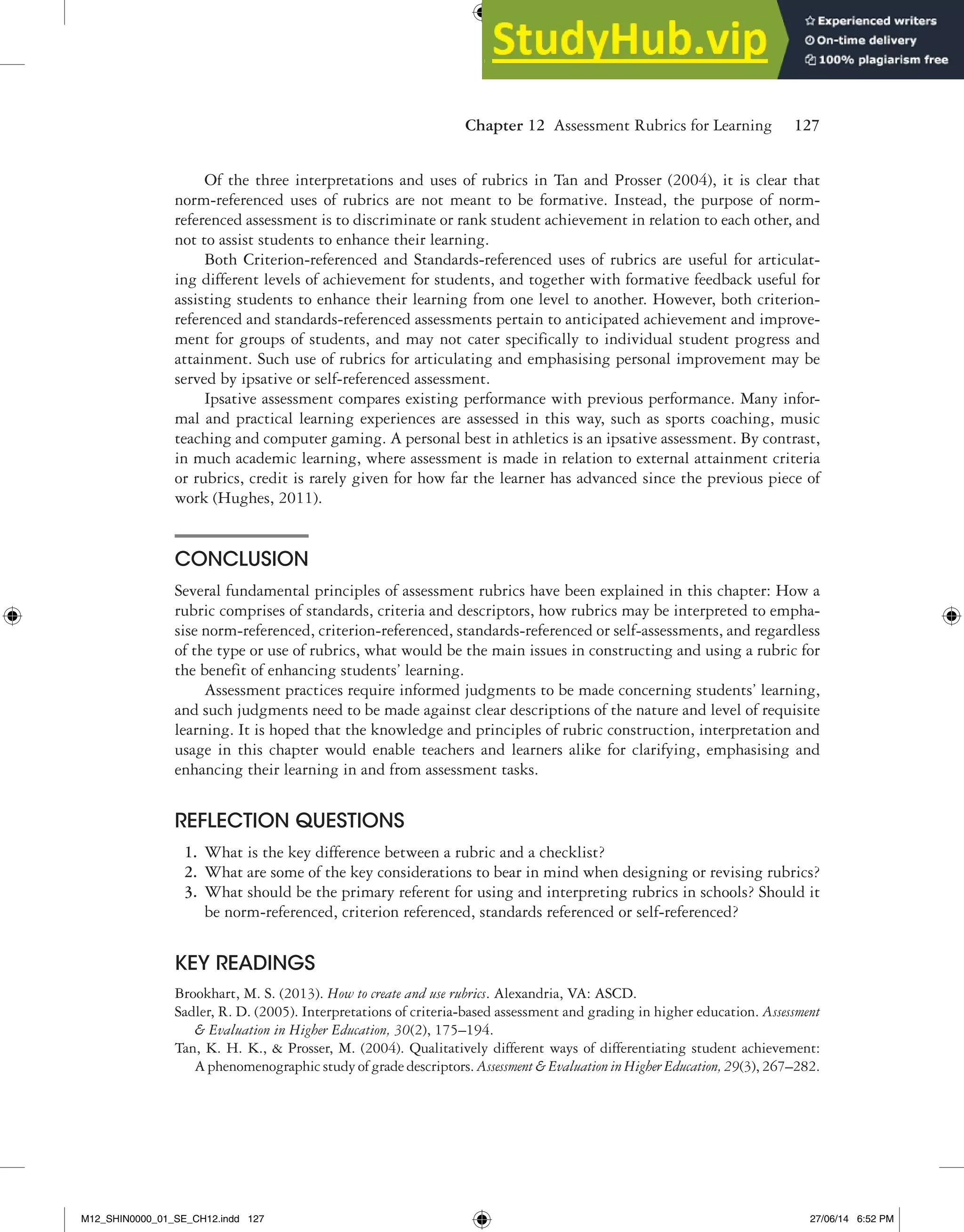 Assessment Rubrics For Learning | PDF
