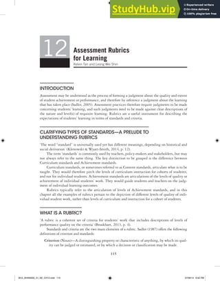 Assessment Rubrics For Learning | PDF