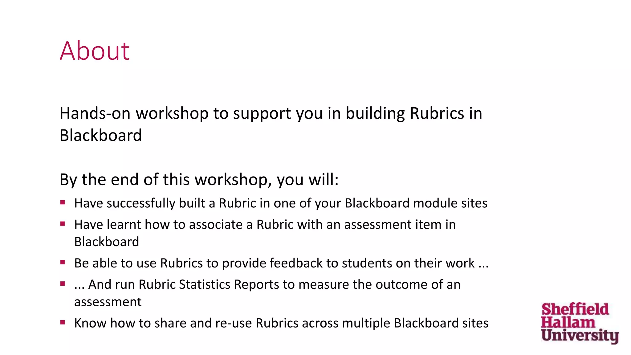 Assessment rubrics in Blackboard | PPTX