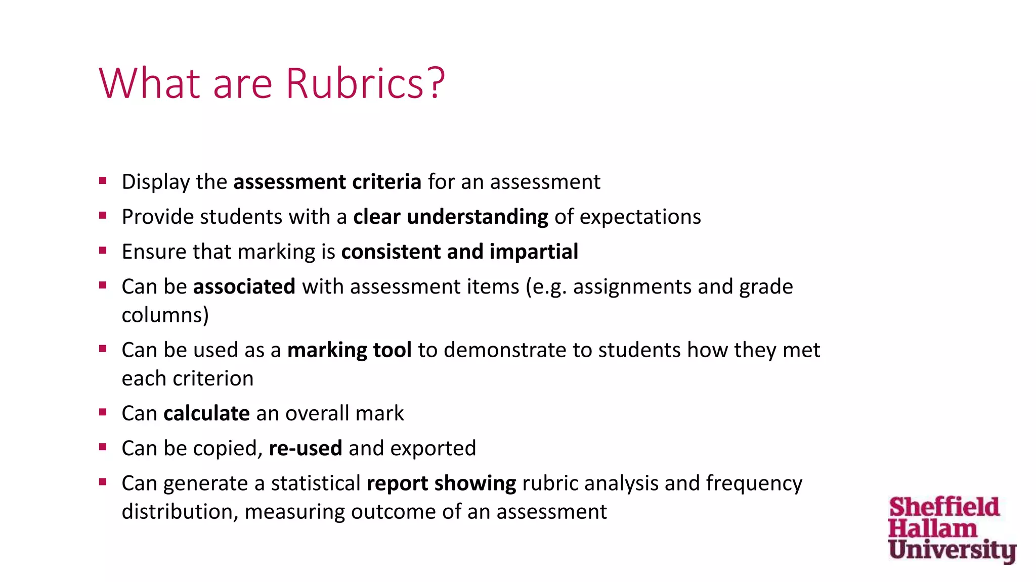 Assessment rubrics in Blackboard | PPTX